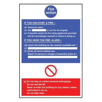 Fire Action Notice (Images) Rigid Plastic Sign (200 x 300mm)