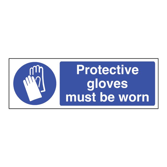Protective Gloves Must Be Worn Rigid Plastic Sign (300 x 100mm)